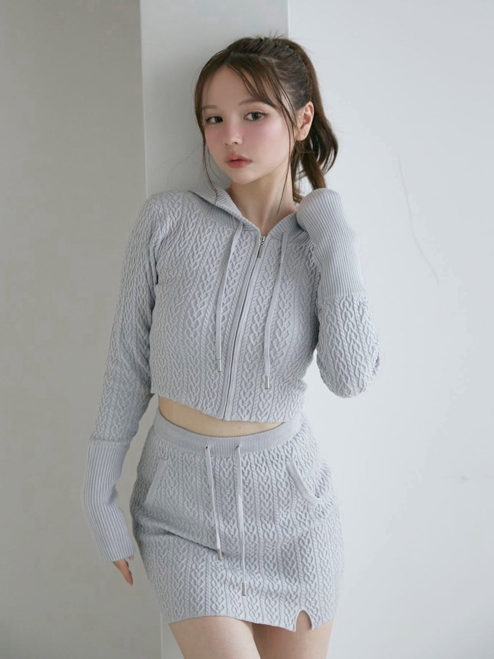 【ANDMARY】Heart cable knit set up